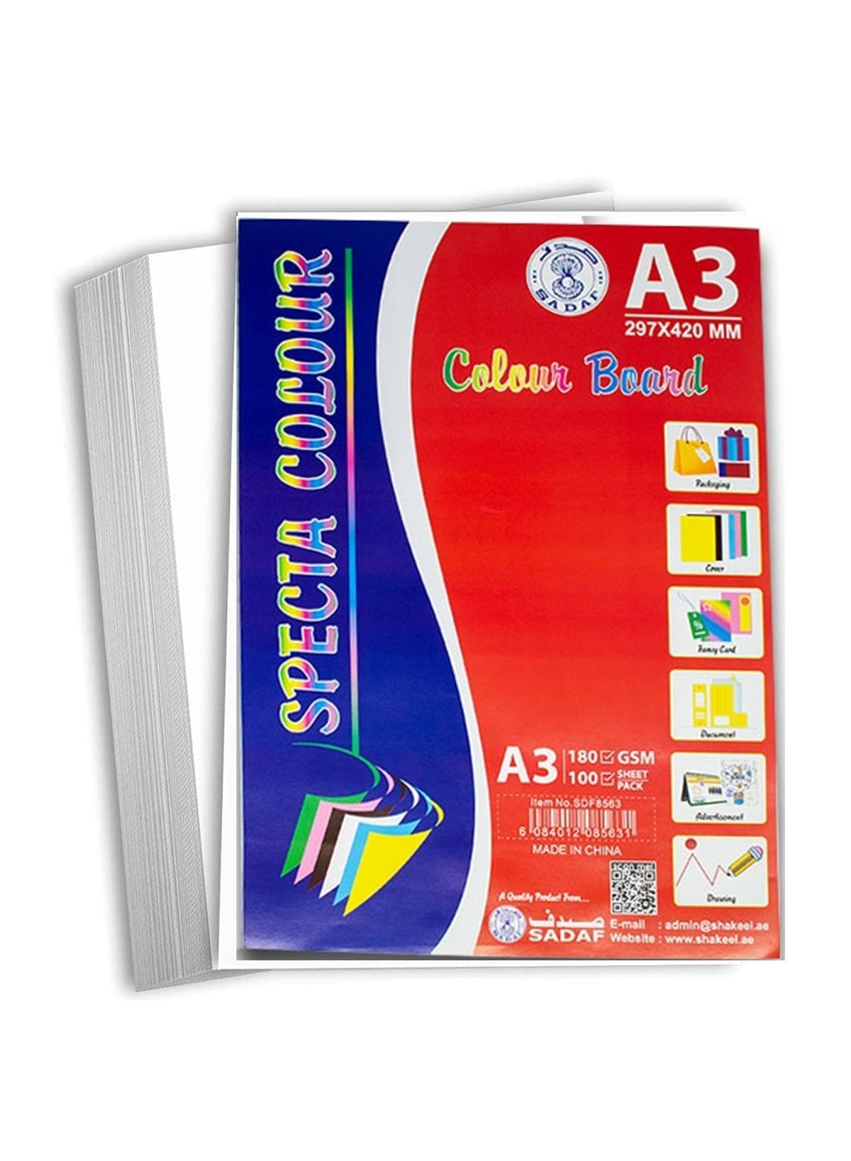 Sadaf 100-Sheet A3 Size Card Stock Bristol Card Paper White 180gsm ...