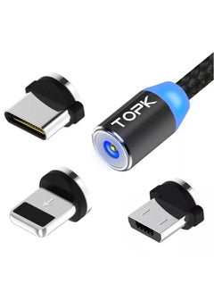 TOPK LED 3 in 1 Magnetic USB Charging Cable For Lightning Type C and ...
