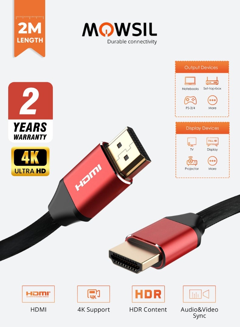 MOWSIL HDMI Cable 4K @ 30Hz | 2-Year Warranty | 2m Cable | HDMI 1.4 ...