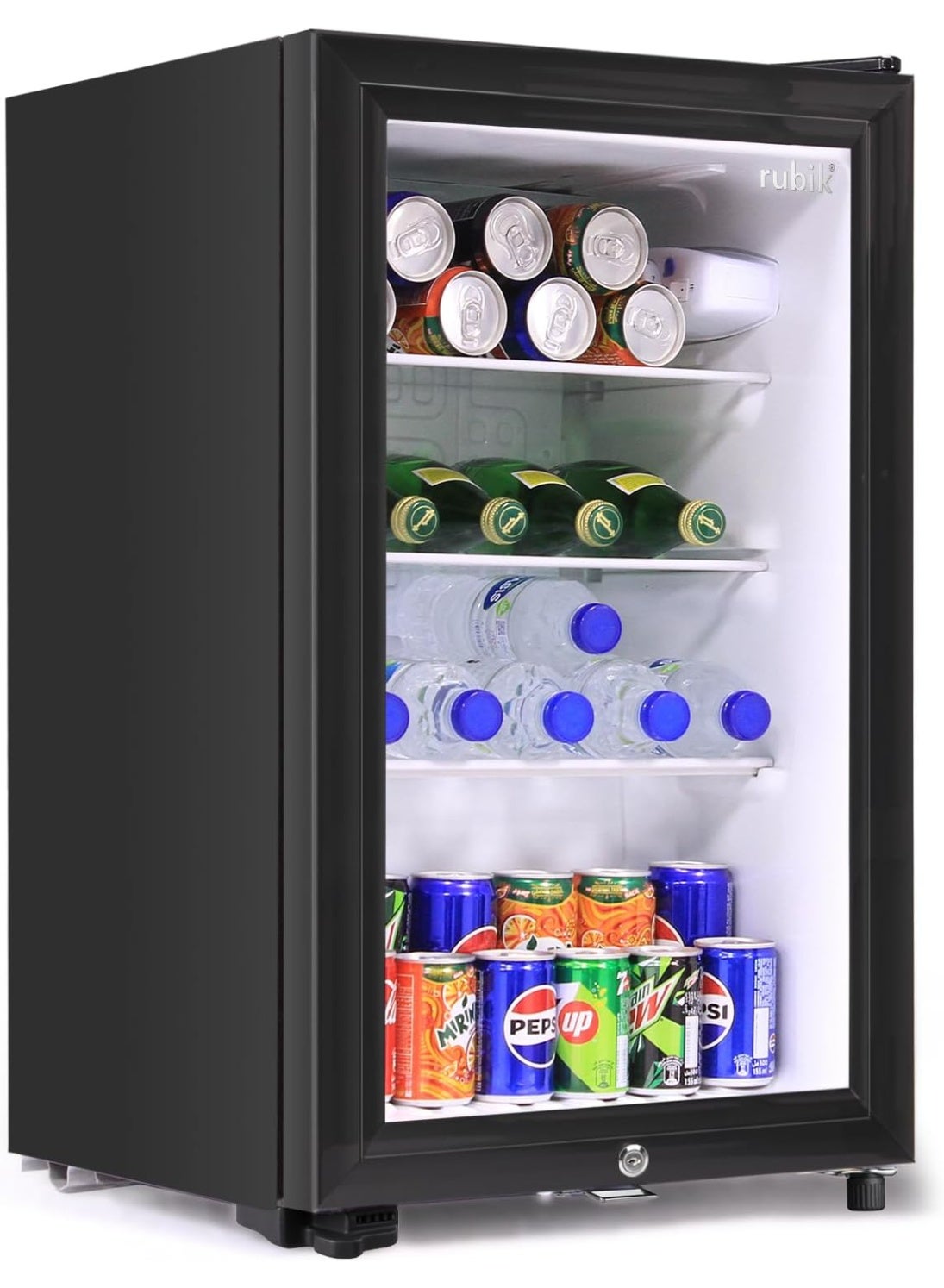 Rubik Mini Fridge Glass Door 62L, With Key Lock, Beverage Cooler for ...
