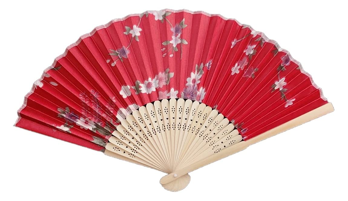 AUM Colorful Floral Pattern Hand Held Foldable Bamboo Japanese Silk ...