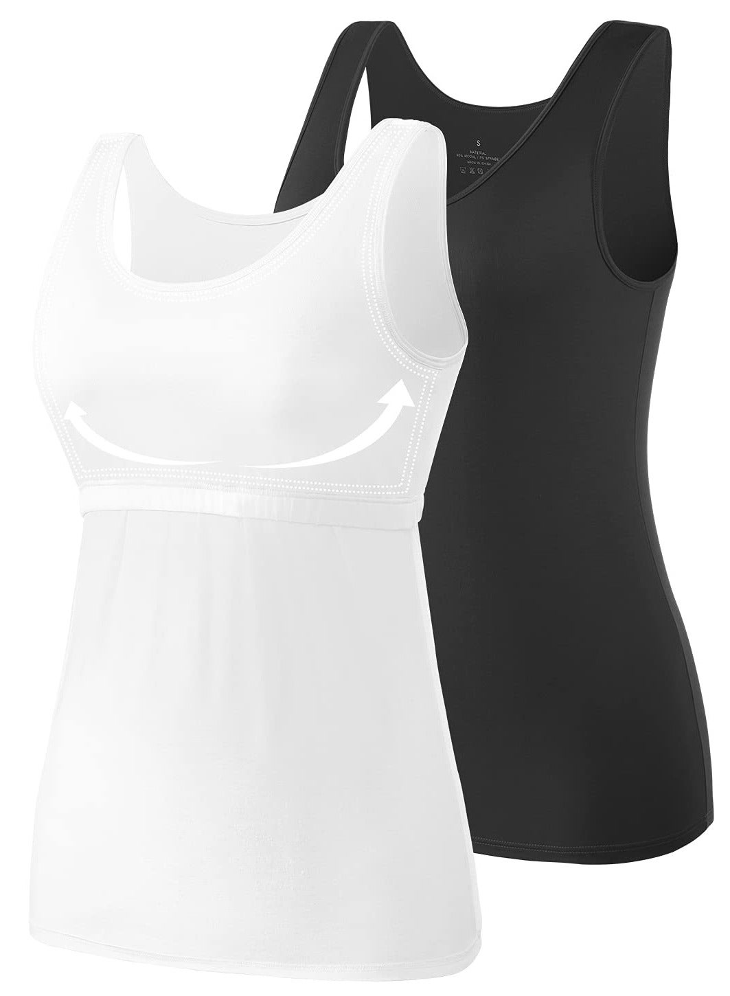 Mesery Bundle Of (2) Tank Tops For Women Built In Bra Shelf Bra Tanks ...