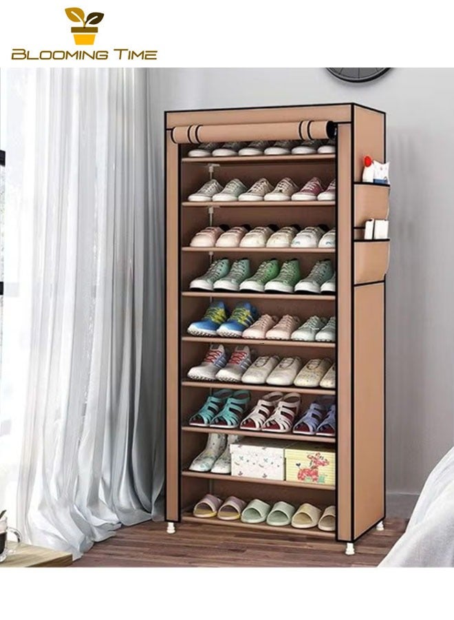 BLOOMING TIME 10-Layer Shoe Rack Brown, Household Flush-Free Adjustable ...