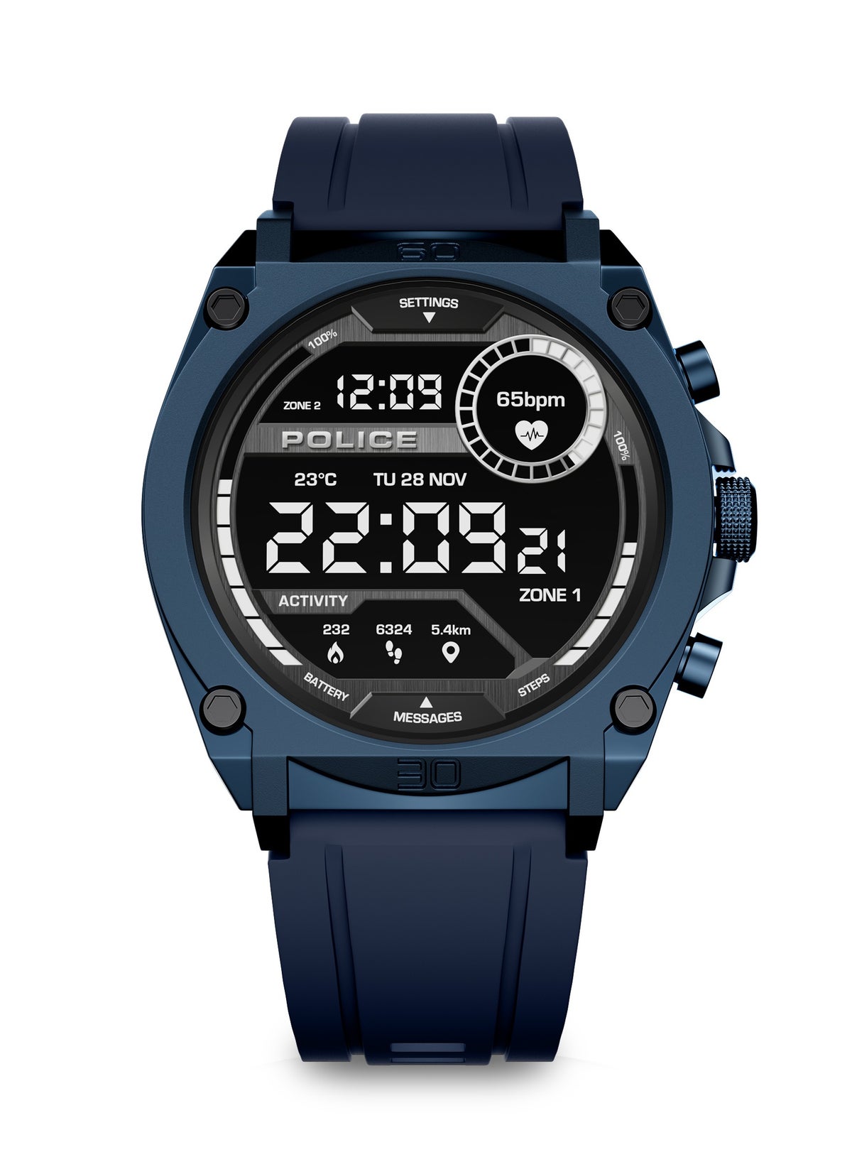 POLICE My Avatar Blue Case Blue Silicone Strap Gents Smartwatch with ...