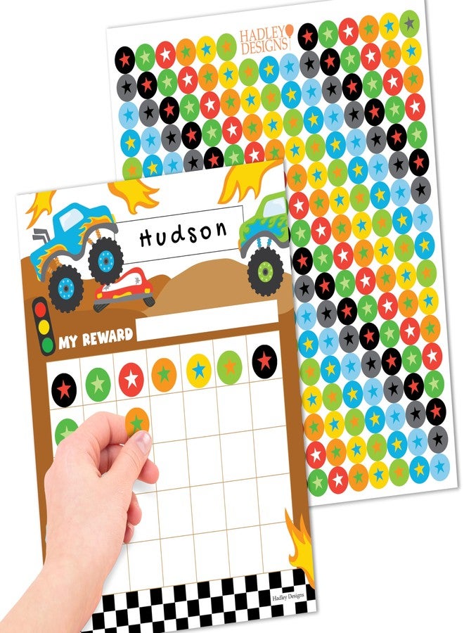 Hadley Designs 25 Monster Truck Reward Sticker Chart For Kids Behavior ...