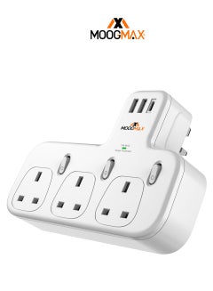 MOOGMAX Multi-purpose wall socket with 3 plugs and 3 charging ports ...