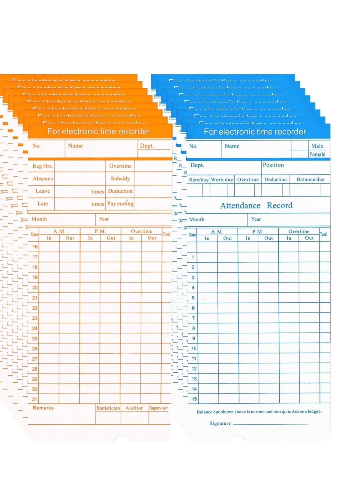 DSB Time Cards, Monthly Timesheet, Clock Timecard - 100 Pack, 6 Column ...