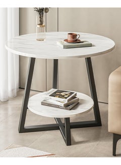 JANTENS Double Layer Coffee Table for Living Room,Round Sofa Side Table ...