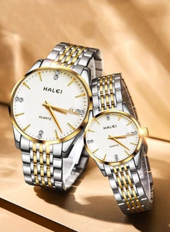 HALEI HALEI Luxury 2-Piece Stainless Steel Waterproof Couple Quartz ...