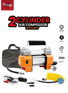 SPIDER 12V Portable Double Cylinder Air Compressor Pump with LED Light ...