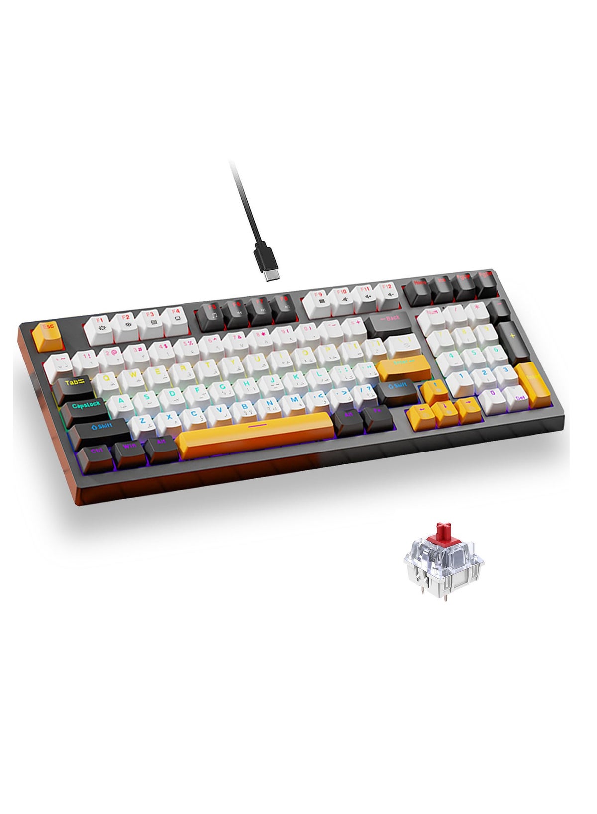 SKYLion English Arabic Mechanical Gaming Keyboard, 97 Keys Red Switches ...