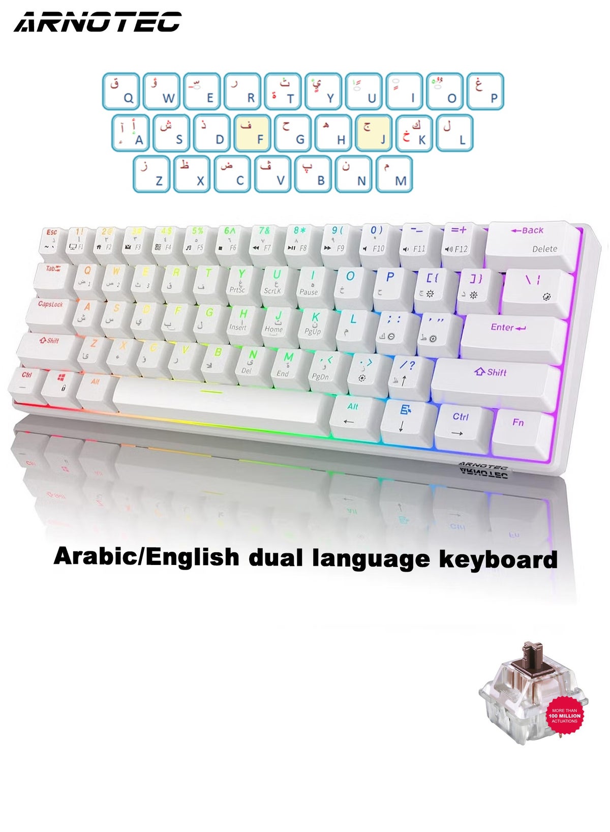 ARNOTEC RK61 Tri-Mode 2.4Ghz Wireless/Bluetooth/Wired Mechanical ...