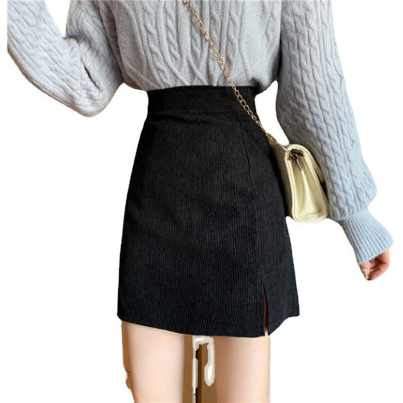 Generic 2021 Vintage Fashion Corduroy Split Skirt Female Niche A- Line ...