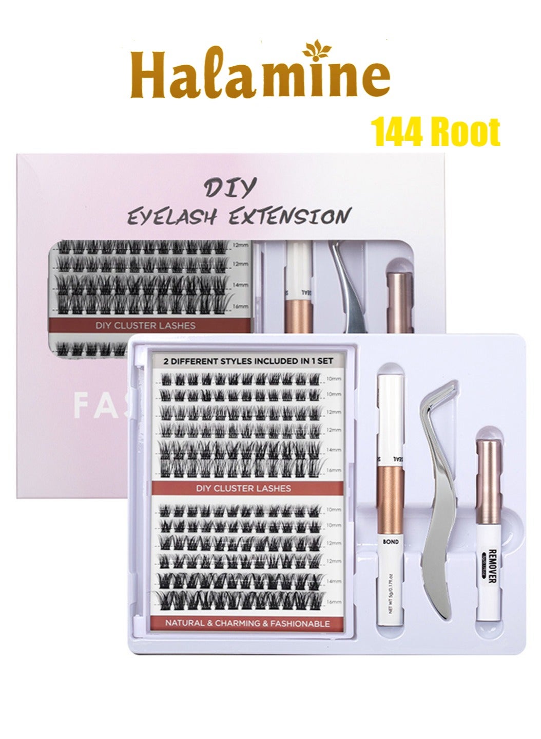 Halamine 144 Root False Cluster Lashes， DIY Eyelash Extension Lashes ...