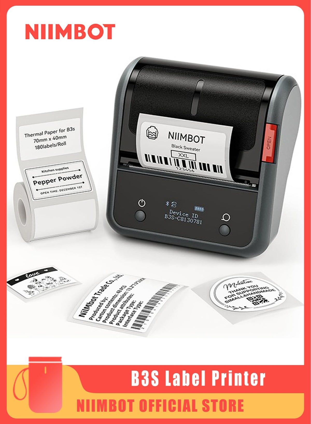 NIIMBOT B3S Thermal Label Maker Machine, Inkless Label Printer with 20-75mm Print Width ...