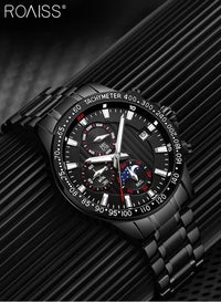 roaiss Men's Stainless Steel Strap Quartz Watch Analog Display Round ...