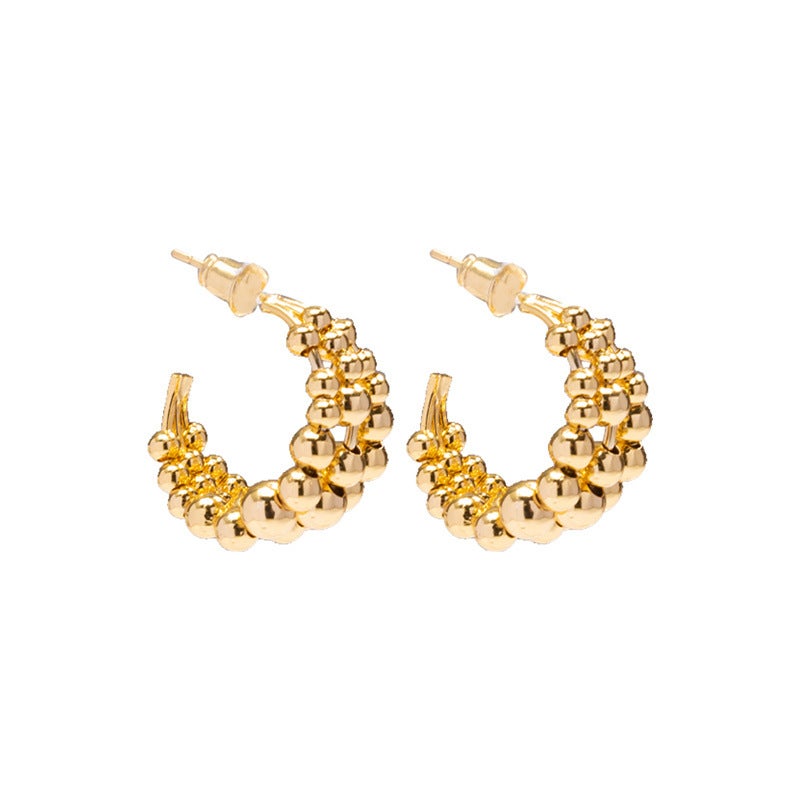 Generic Bead Stereo C Ring Earrings S925 Silver Earrings Light Luxury ...