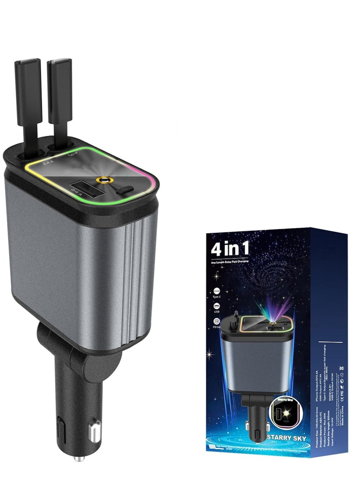 SMARTX 4 in 1 Retractable Starry Stars Proof Car Charger, Retractable ...