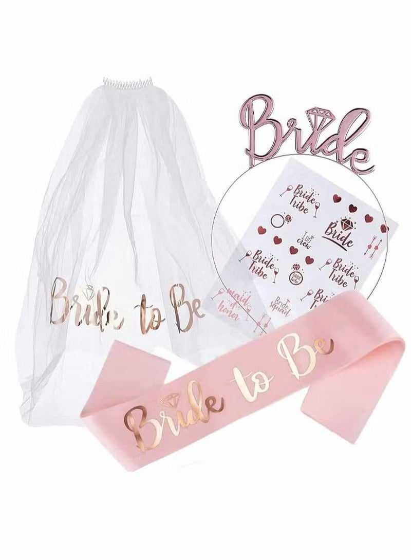 Generic Bride to Be Decoration Set Bride Sash Headband Tiara Bride Veil ...