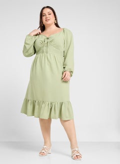 Ginger Plus Puff Sleeves Midi Sundress With Frill Hem | Best Price UAE ...