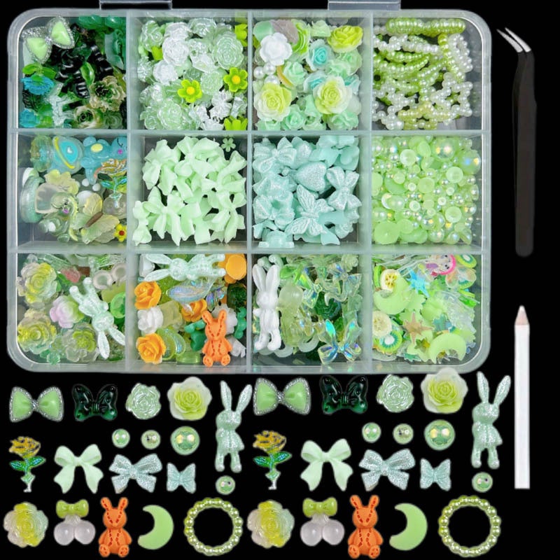 Generic 12 Grid Mixed Nail Accessories Bow Rose Flower Cartoon Rabbit ...