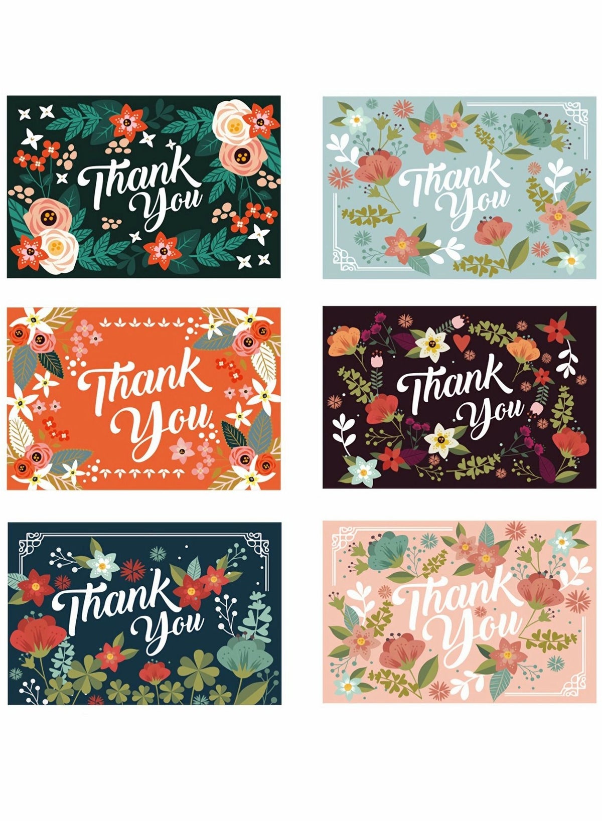 Generic Thank You Card, Flower Pattern Foldable Thank You Card Set with ...