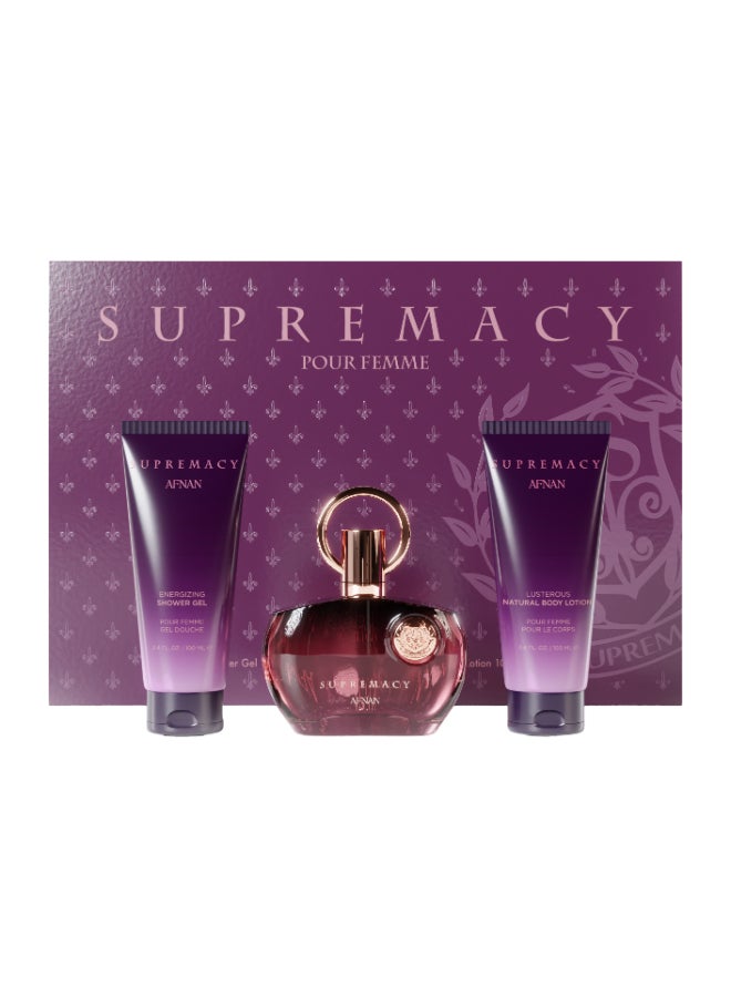Afnan Gift Set Supremacy Purple Eau De Parfum 100 Ml + Body Lotion 100 ...
