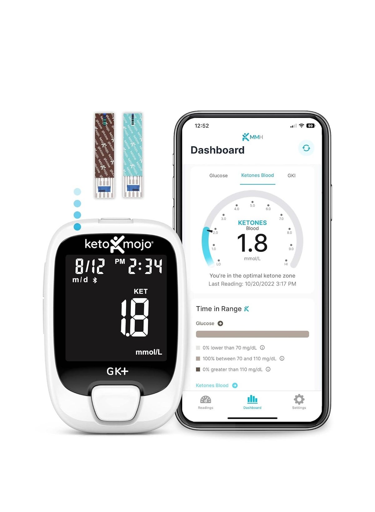 Keto-Mojo KETO-MOJO GK+ Bluetooth Glucose & Ketone Testing Kit + Free ...