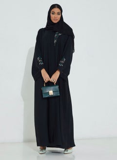 Rosette Abaya Embroidered Wide Sleeve Abaya UAE | Dubai, Abu Dhabi