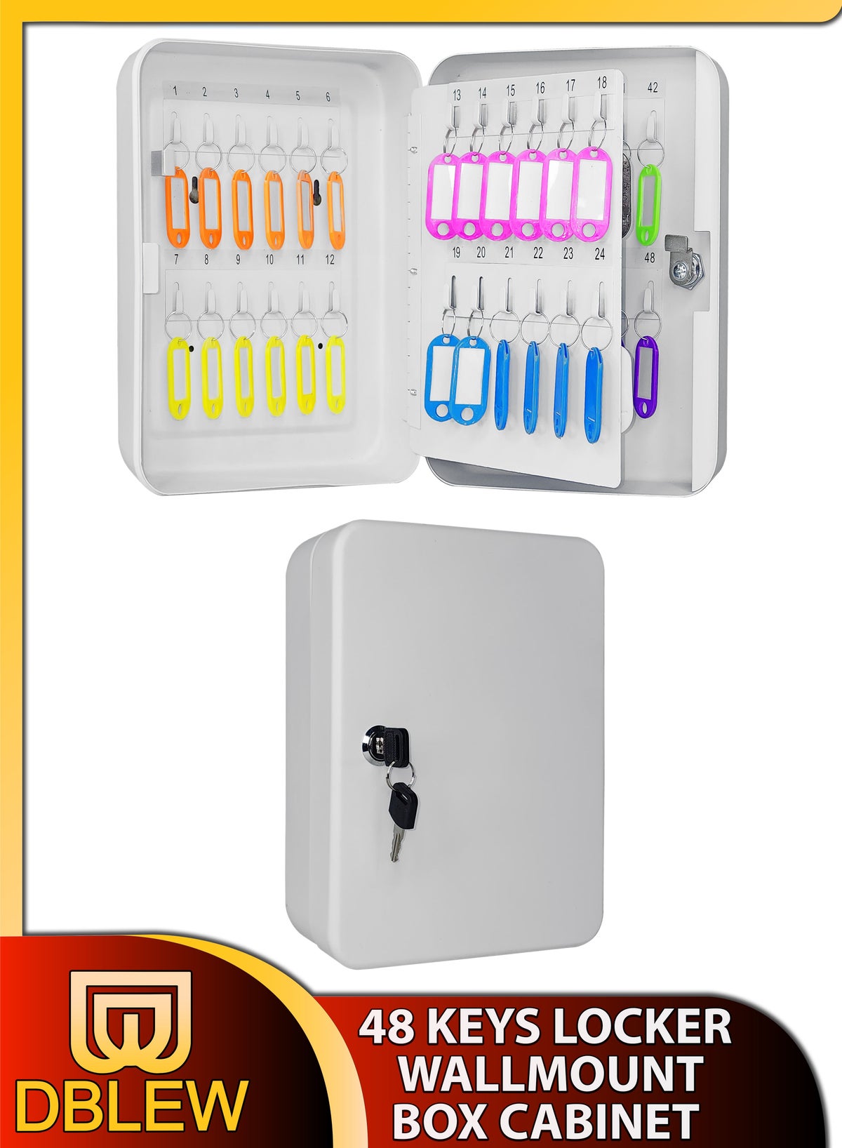 DBLEW 48 Hook Key Holder Box Wall Mounted Metal Key Safe With Label ...