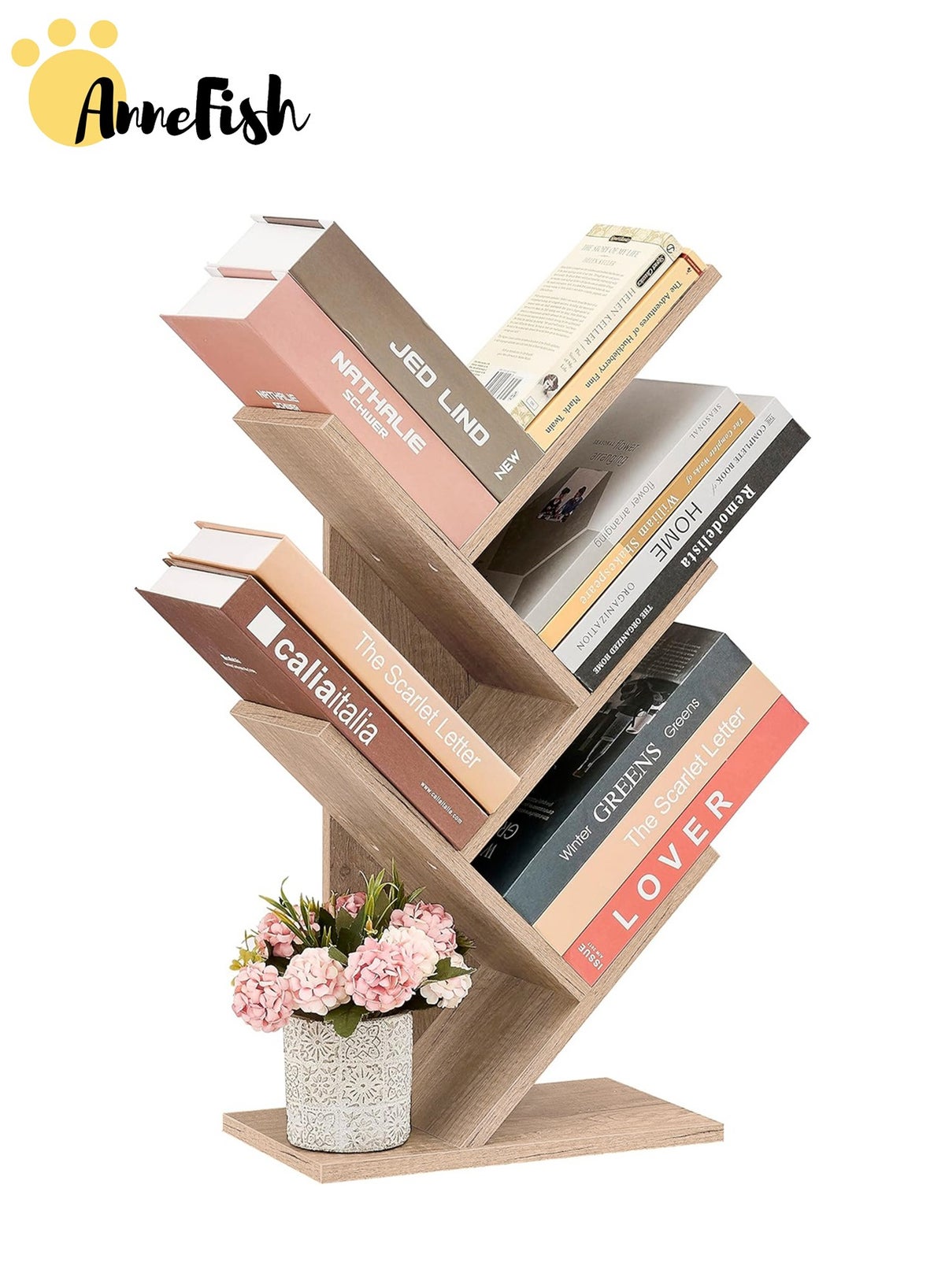 AnneFish 4-Shelf Tree Desktop Bookshelf Floor Standing Bookcase Display ...