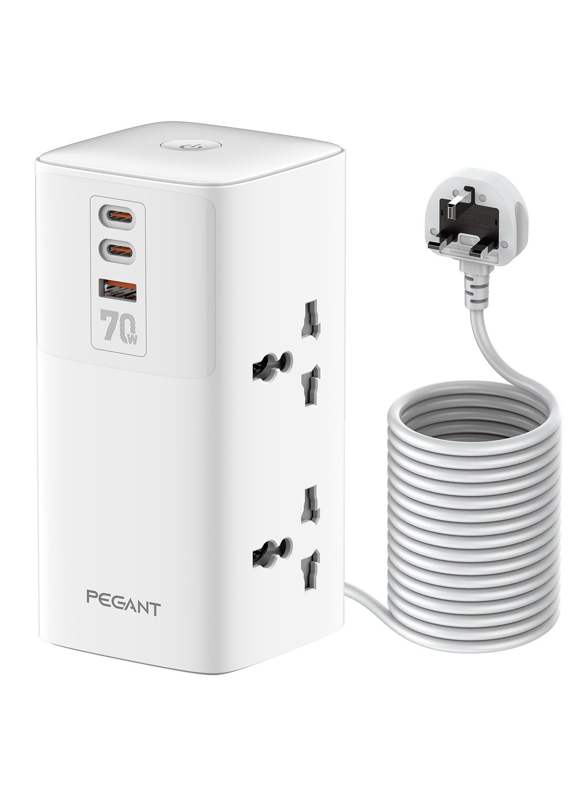 PEGANT 3-in-1 Power Extension Cord 5 Way Universal Outlets 3 USB Fast ...