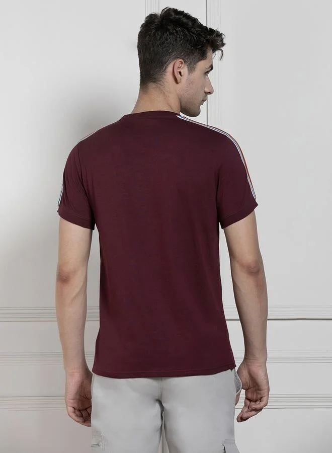Dennis Lingo Maroon Regular Fit Maroon Cotton T-Shirt Crew Neck for Men ...