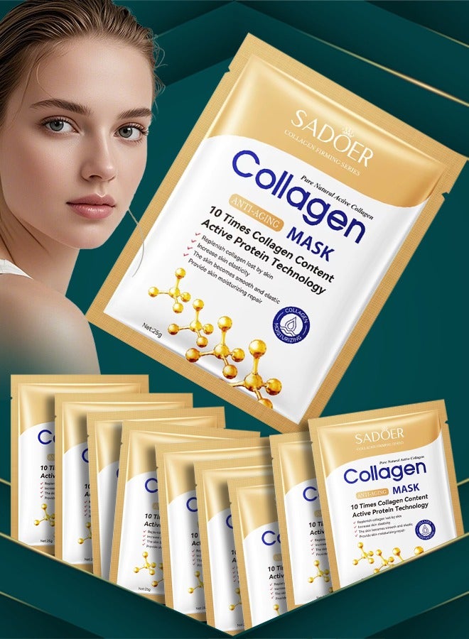 SADOER 10 Pcs Collagen Anti Aging Facial Mask Collagen Essential Face Mask,Hydrating Face Masks ...
