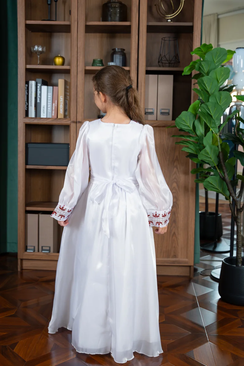 D'Daniela Mariam Embroidered White Jalabiya Abaya with Tie-Up Belt and ...