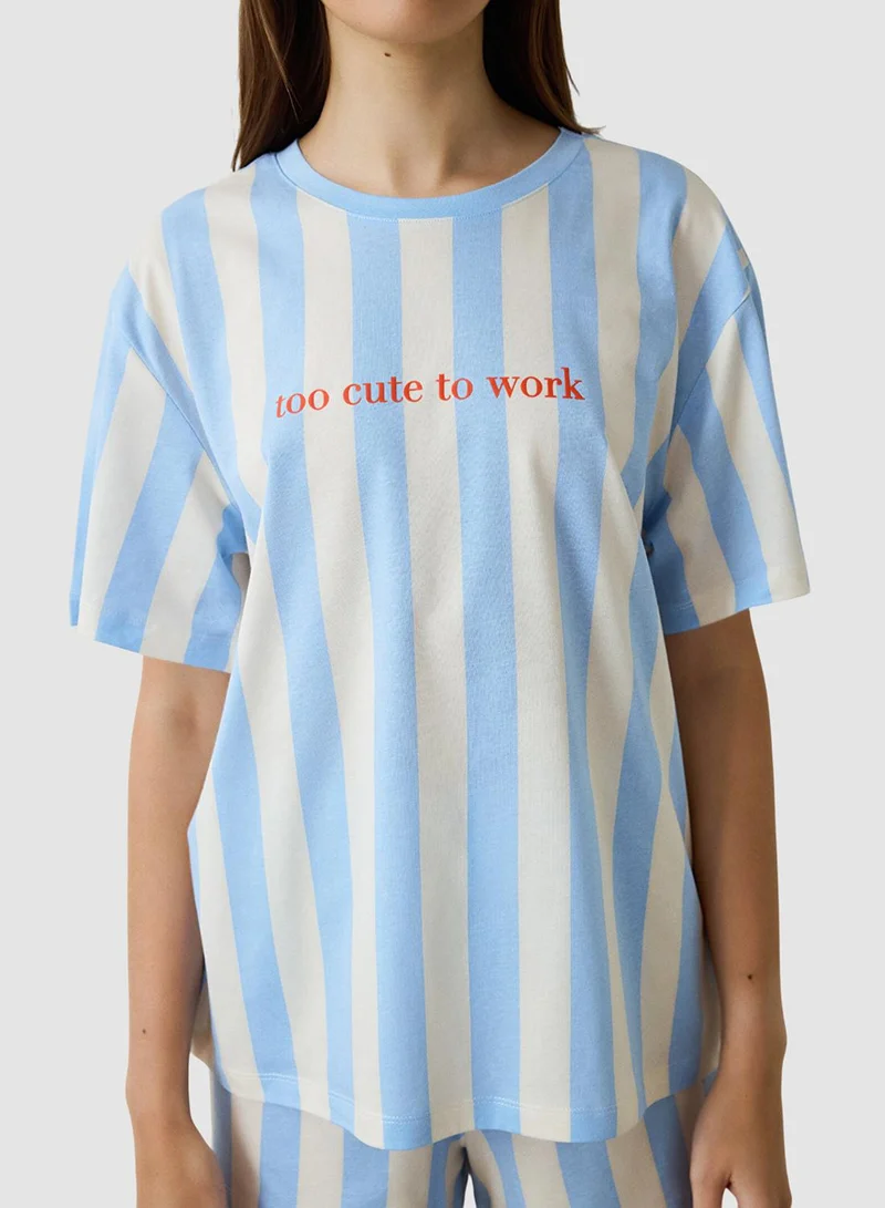 Penti Light Blue Light Blue Cute To Work Cotton Pyjama Set for Women ...