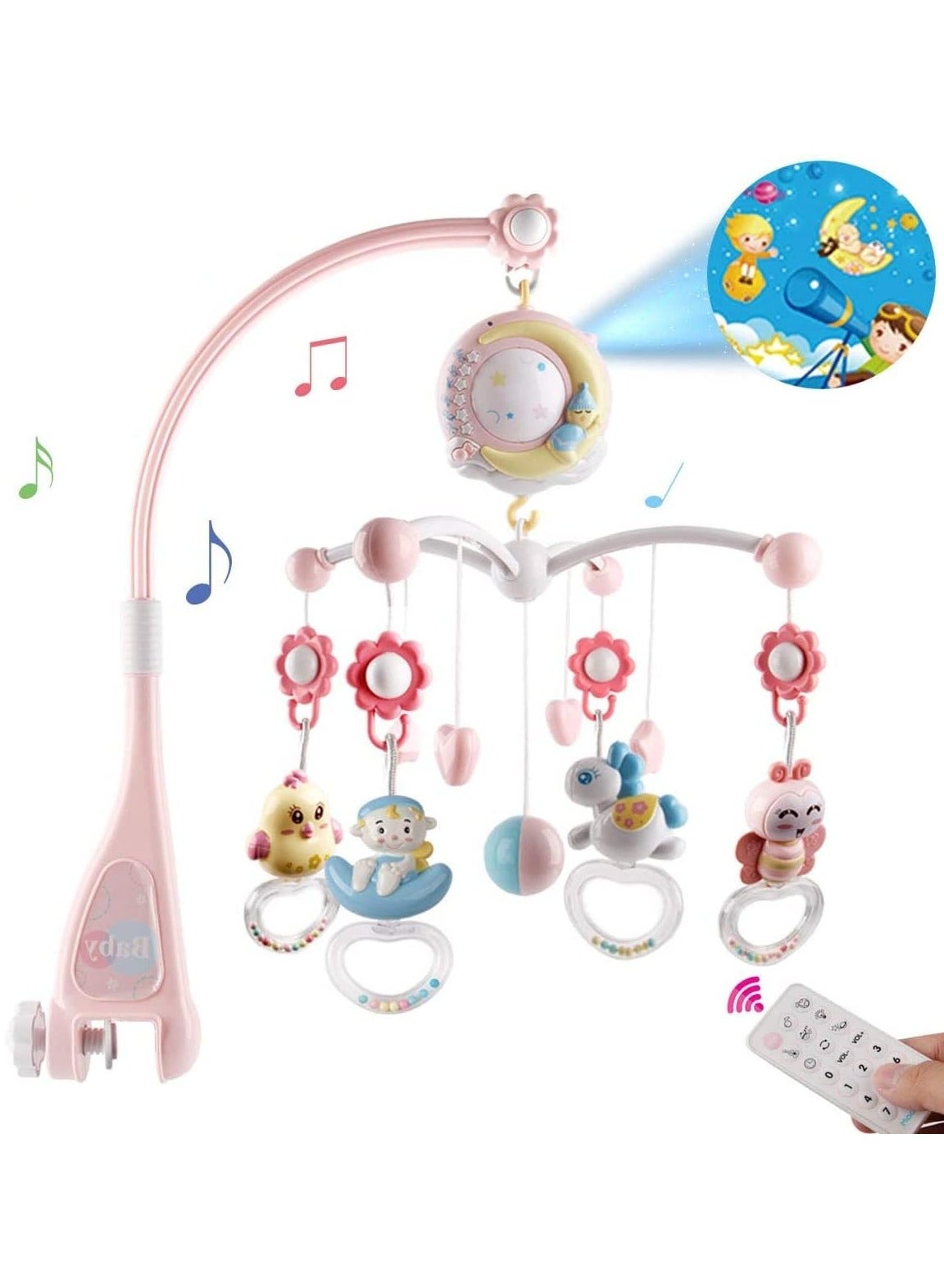 Mini Tudou Baby Musical Crib Mobile with Projector and Night Light with ...