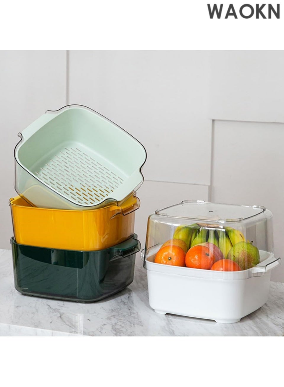 WAOKN Fruit Strainer Colander Bowl Set, Kitchen Nesting Vegetable Fruit ...