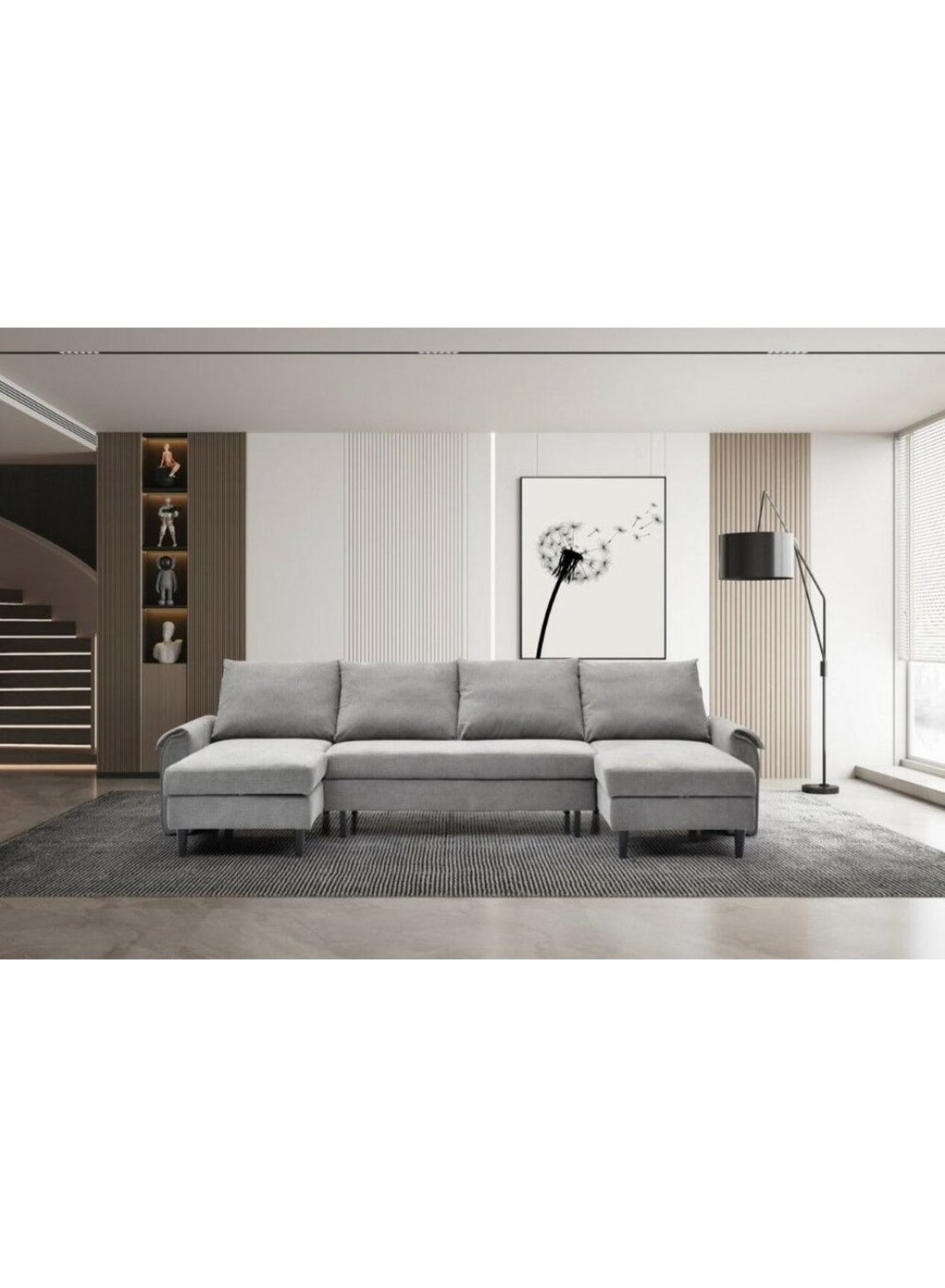 Homzmart Swedish Wood and Velvet U Shape Sofa - Grey | Best Price KSA ...