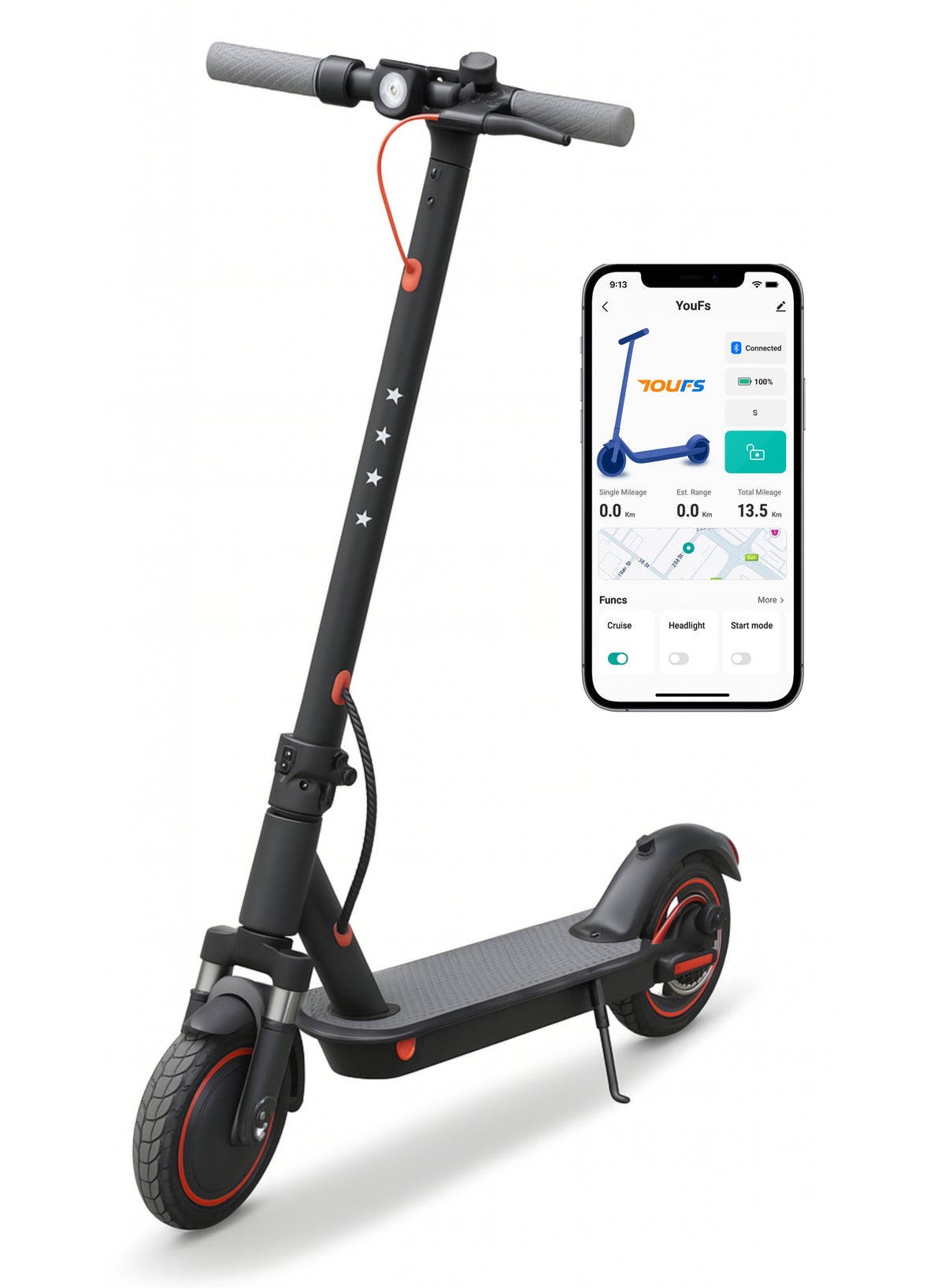 Leaders Smart Foldable Electric Scooter App Control Front Suspension ...