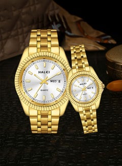 HALEI HALEI Luxury 2-Piece Stainless Steel Couple Pair Quartz Watch Set ...