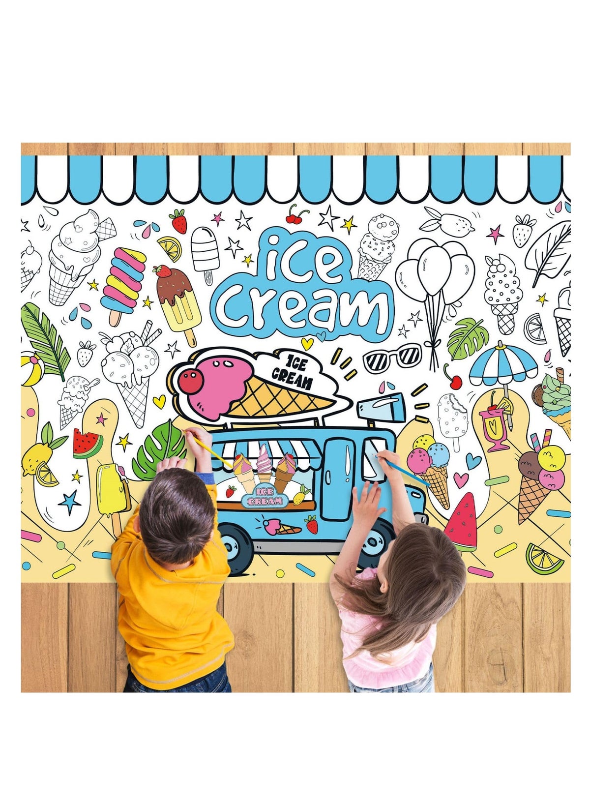 Ice Cream Coloring Poster, 31.5 x 43.3 Inch Ice Cream Party Decorations ...