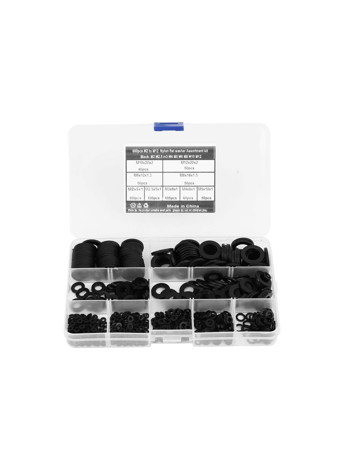 GGOOT Black Nylon Washer, 600Pcs M2-M12 Assorted 9 Sizes Nylon Gasket ...