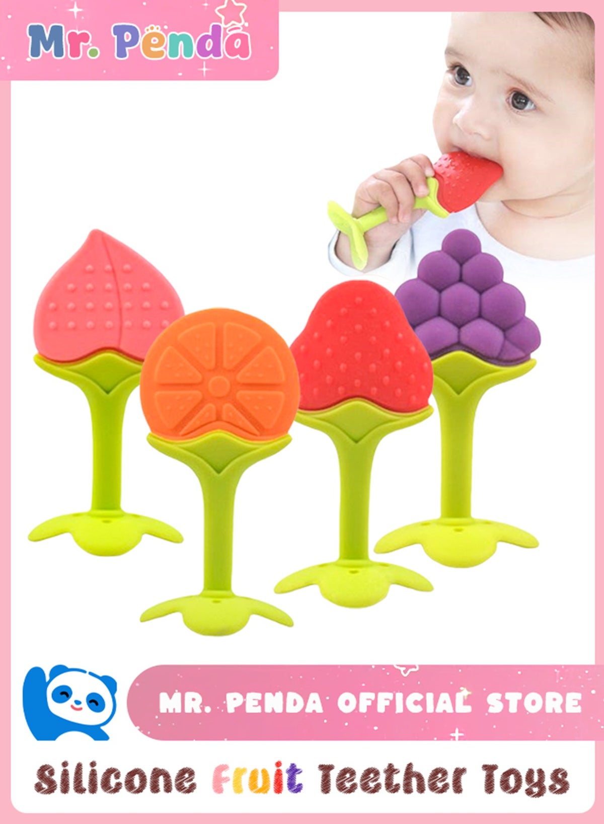 Mr. Penda 4 Pack baby Teething Toys Safe Smoothened Edges Food Grade ...