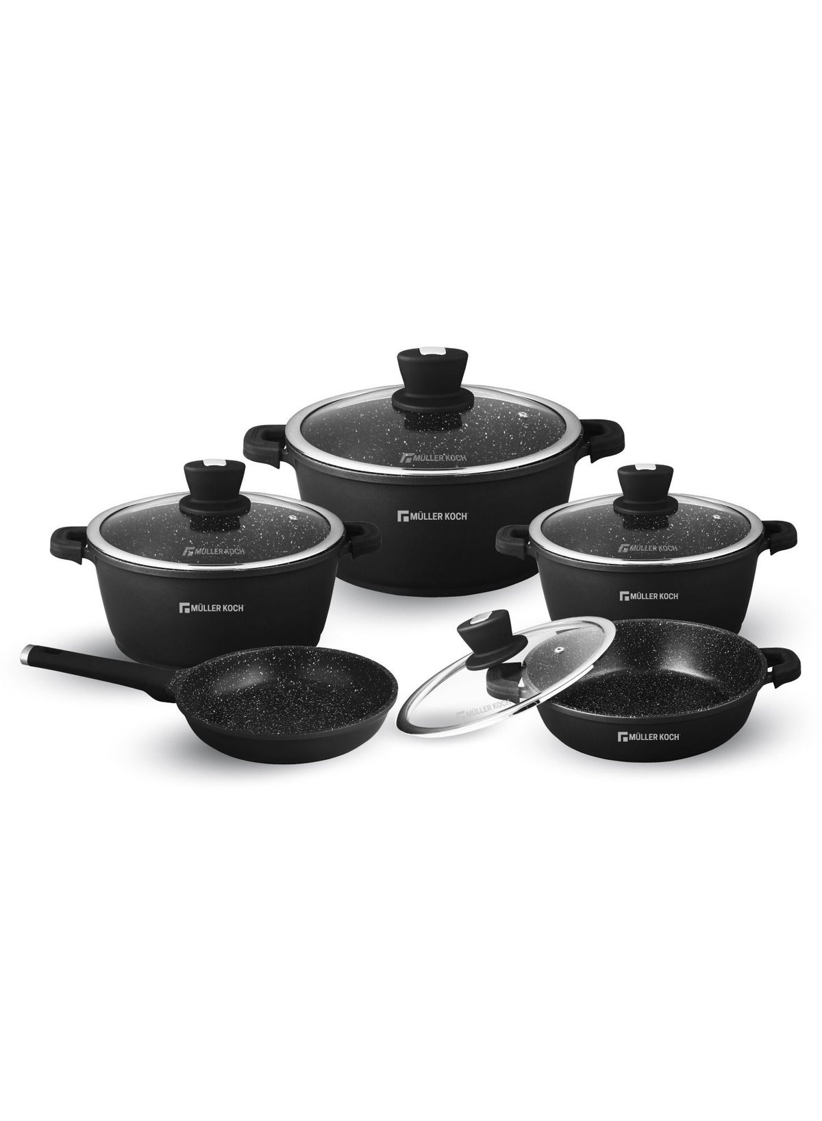 MULLER KOCH Die Cast Aluminum Cookware Set 9 Pieces German marble ...