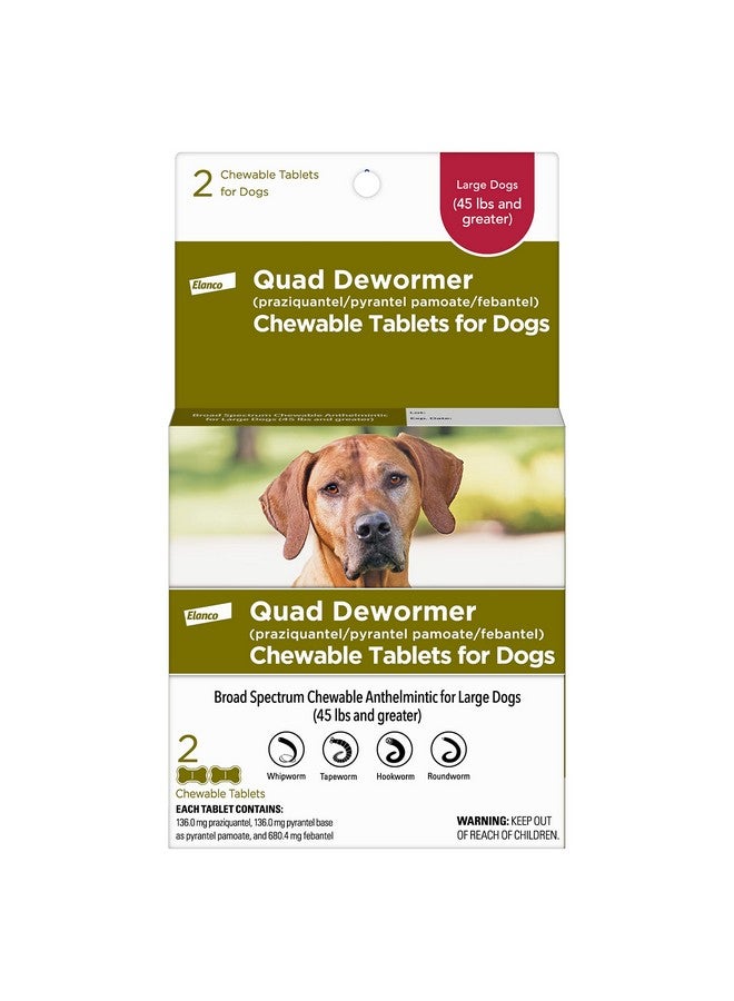 Elanco Chewable Quad Dewormer For Large Dogs, 45 Lbs And Over, 2 ...