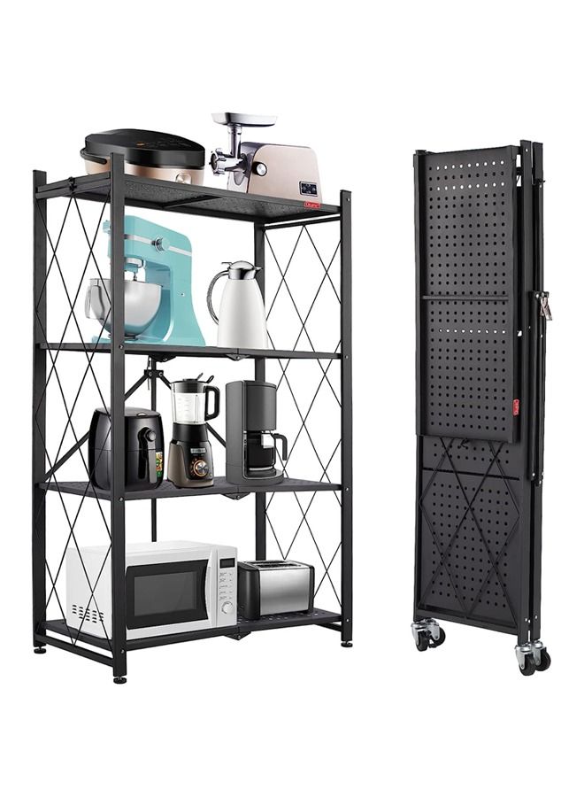 Taimi 4-Tier Folding Shelf Steel Shelving Rack with Wheels for Mobile ...