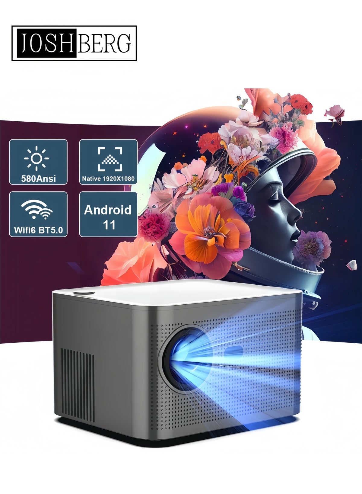 Joshberg HY350 Projector Android 11 Portable Projector 1920*1080P full ...