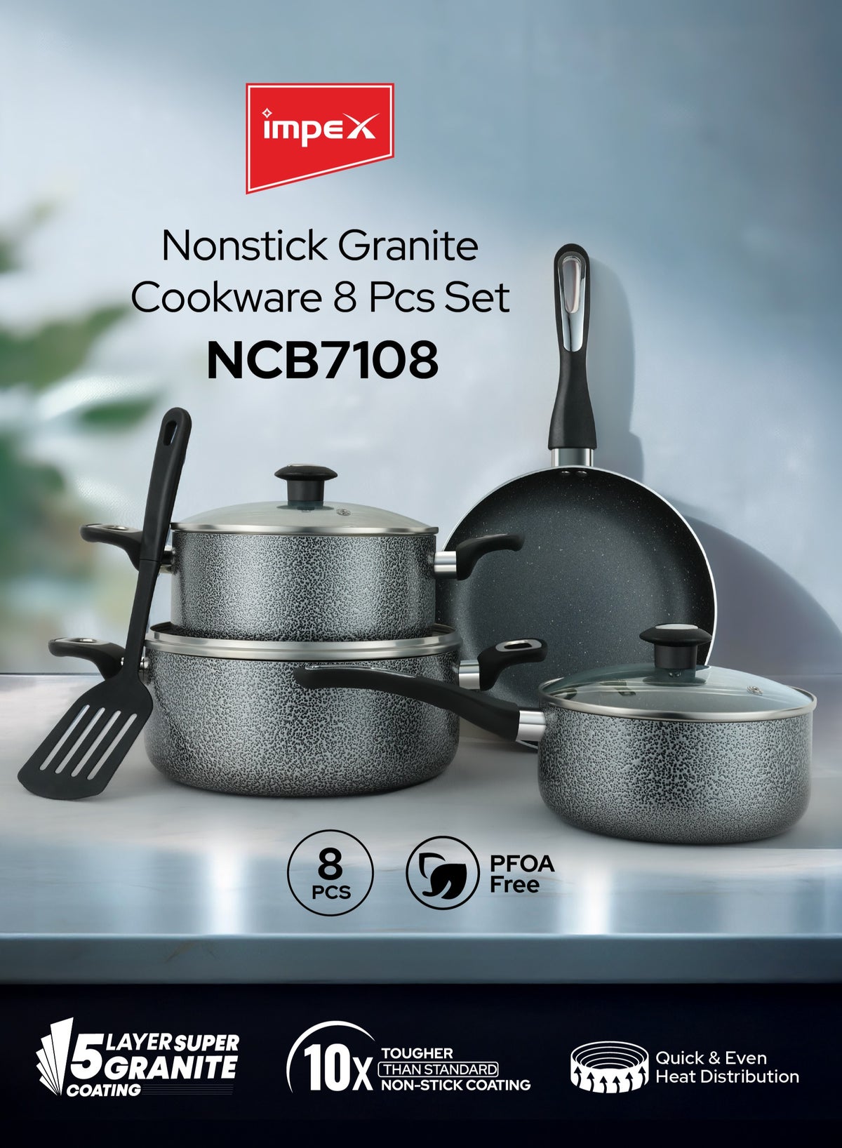Impex 8-Piece Aluminum Cookware Set,5 Layer Super Granite Coating, Non ...