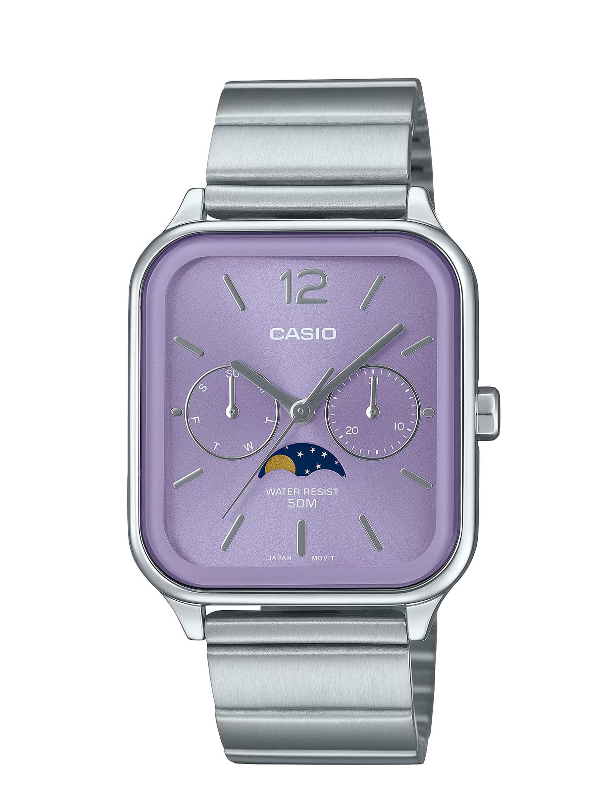 CASIO Quartz Moonphase Purple Dial Stainless Steel Men's Watch MTP ...